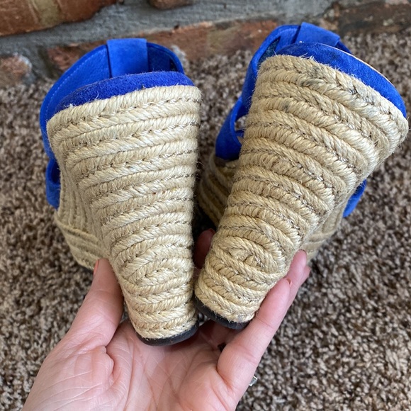 UGG | Shoes | Ugg Tawnie Blue Suede Open Toe Platform Espadrille Wedge ...